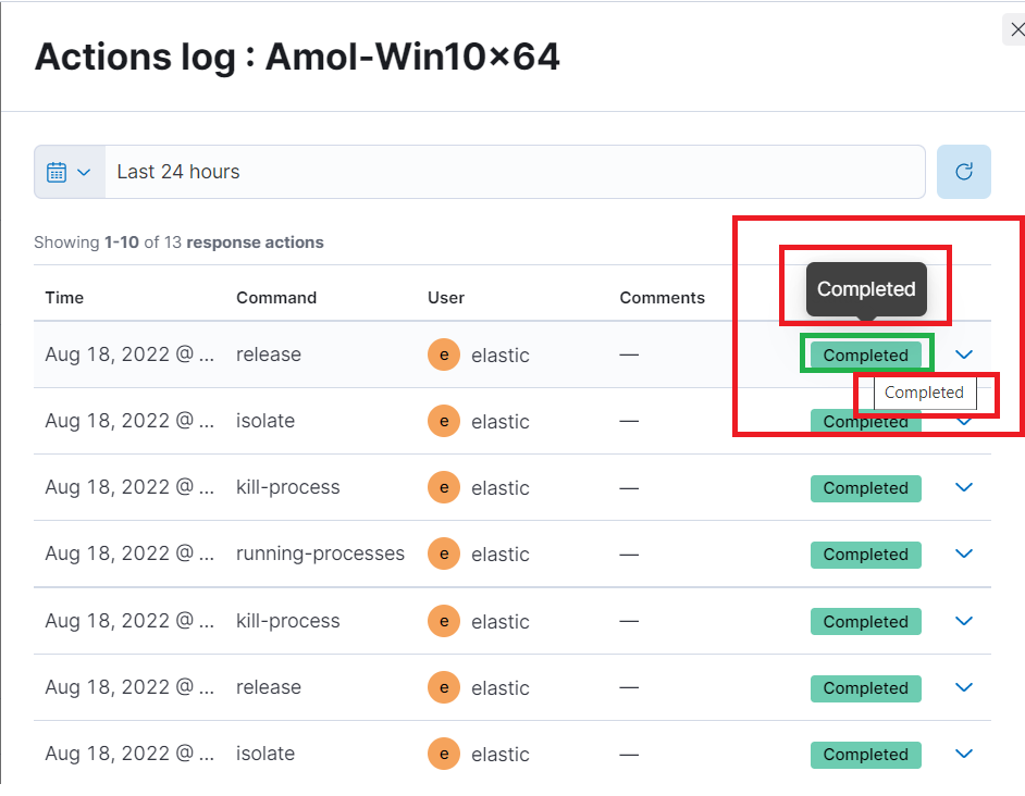 [Security Solution] Two tooltip displayed for Status and User column data under Action Log of ...