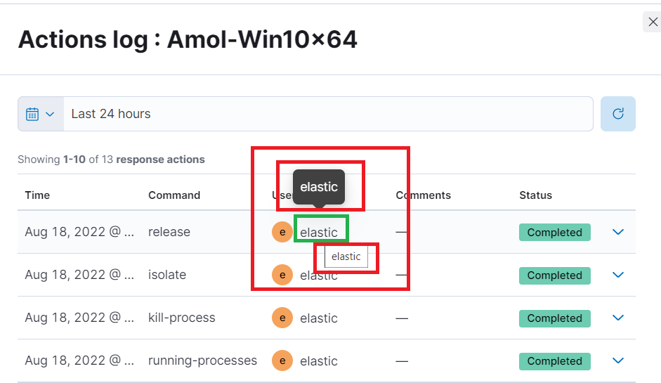 [Security Solution] Two tooltip displayed for Status and User column data under Action Log of ...