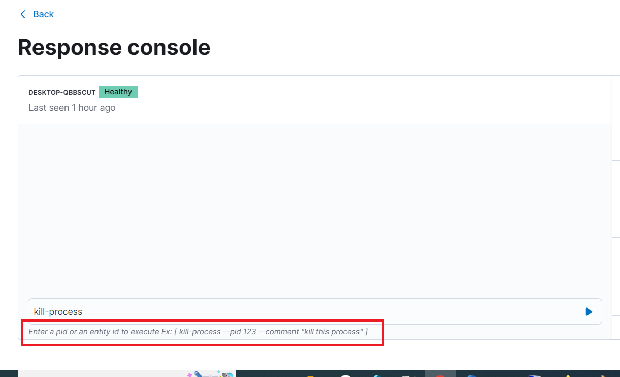 [Security Solution] [Enhancement] Details for command "kill-process --entityId" and "suspend ...