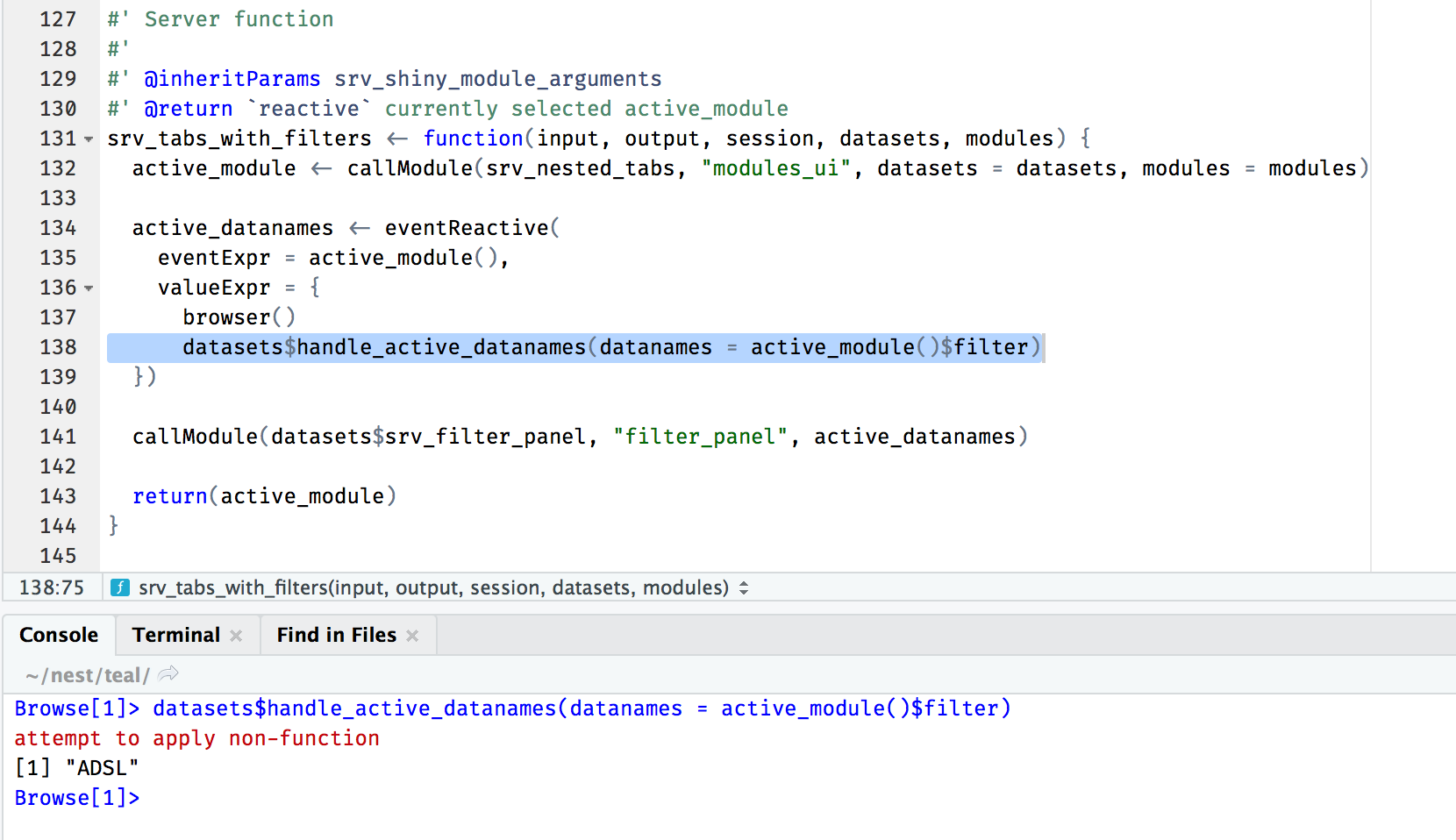 Red text (attempt to apply non-function) in console · Issue #153 · insightsengineering/teal · GitHub