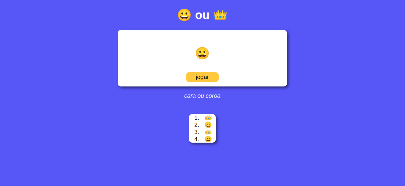 GitHub - imenesg/jogo-cara-ou-coroa: Um jogo de cara ou coroa.