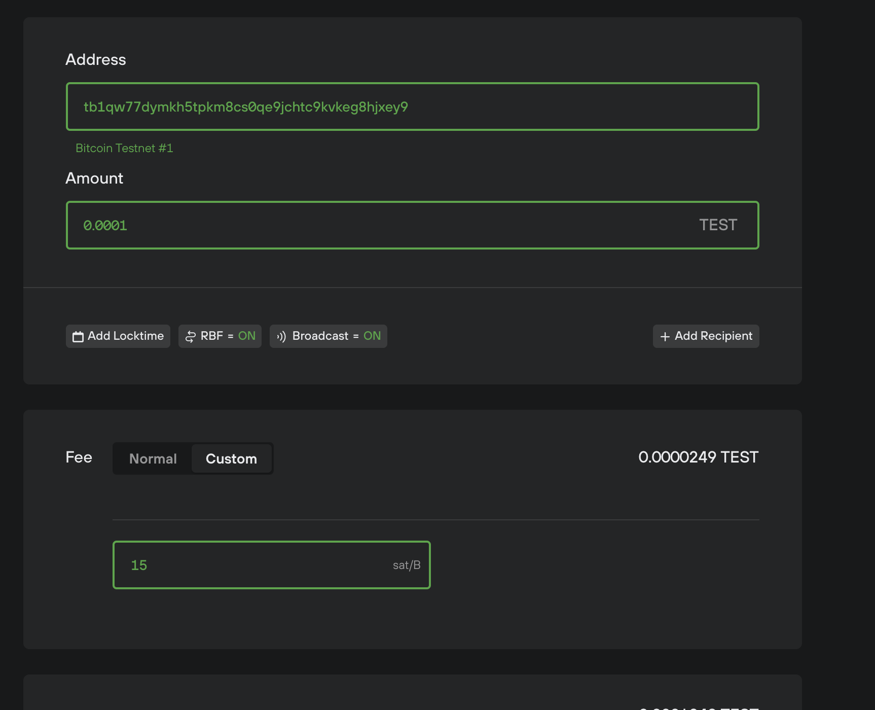 Difference in fee rate between transaction detail modal and send form ...