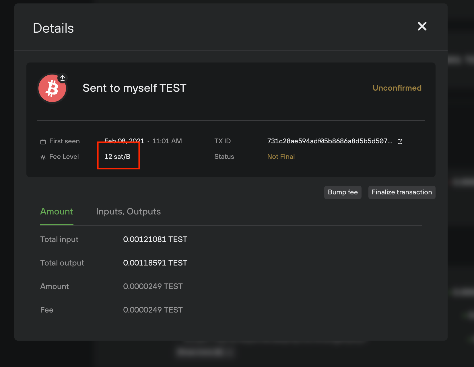 Difference in fee rate between transaction detail modal and send form ...