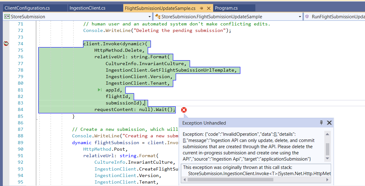 Ingestion API can only update, delete, and commit submissions that are created through the API ...
