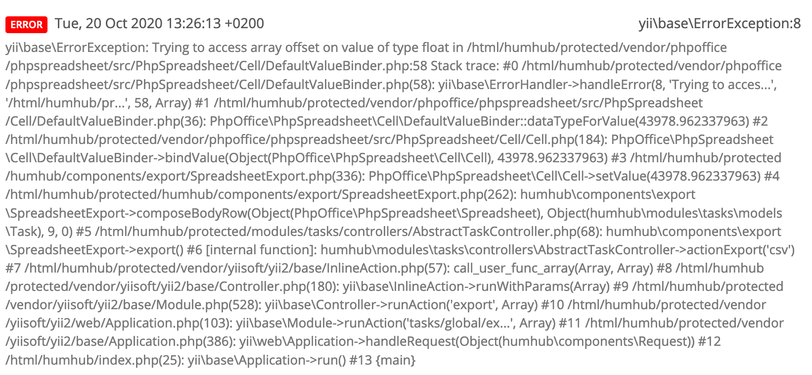 CSV export is failing due to old dependency on phpoffice. · Issue #4536 · humhub/humhub · GitHub