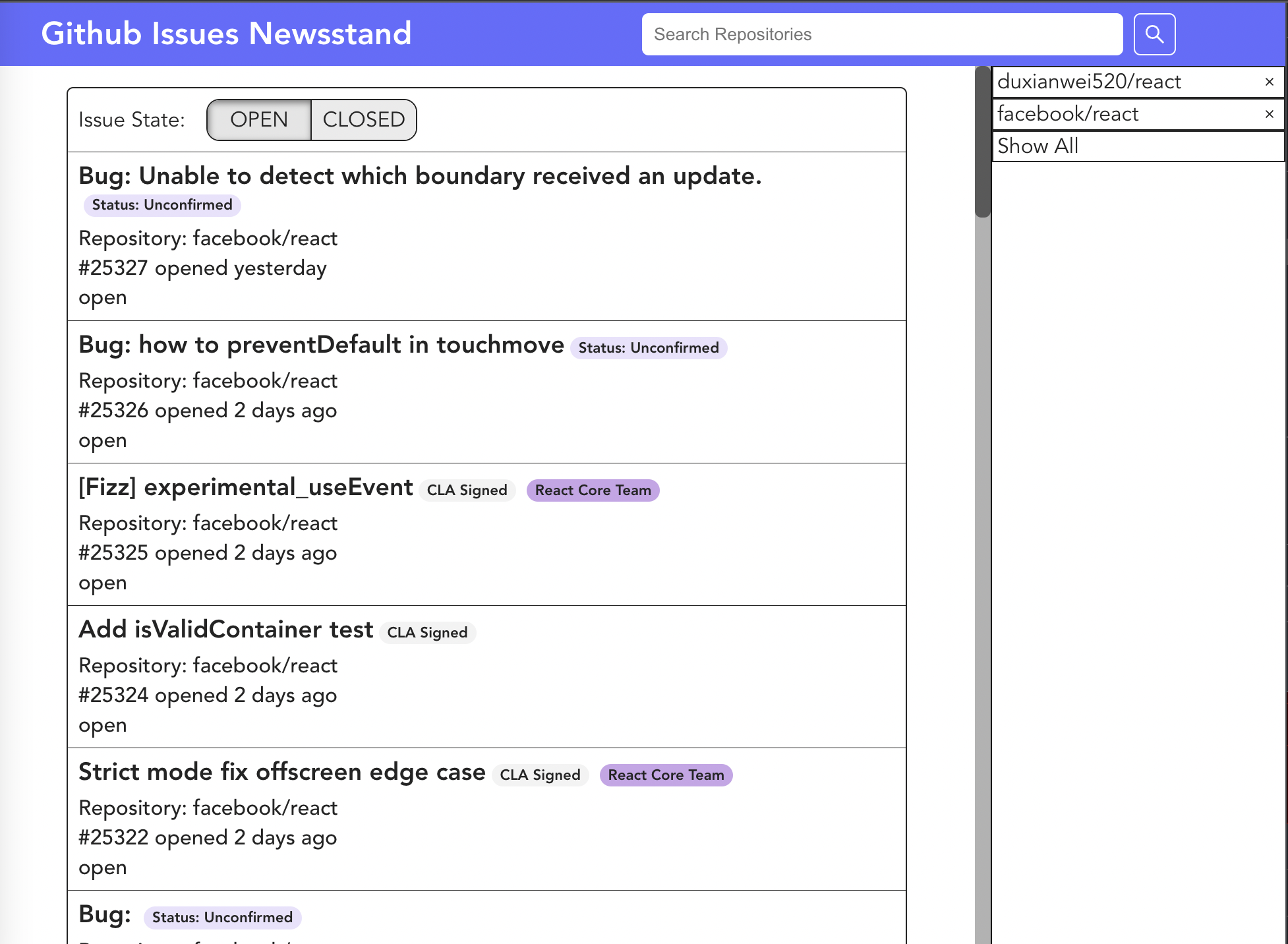 GitHub - wgnator/github-issues-newsstand: Search and subscribe to github repositories and see ...