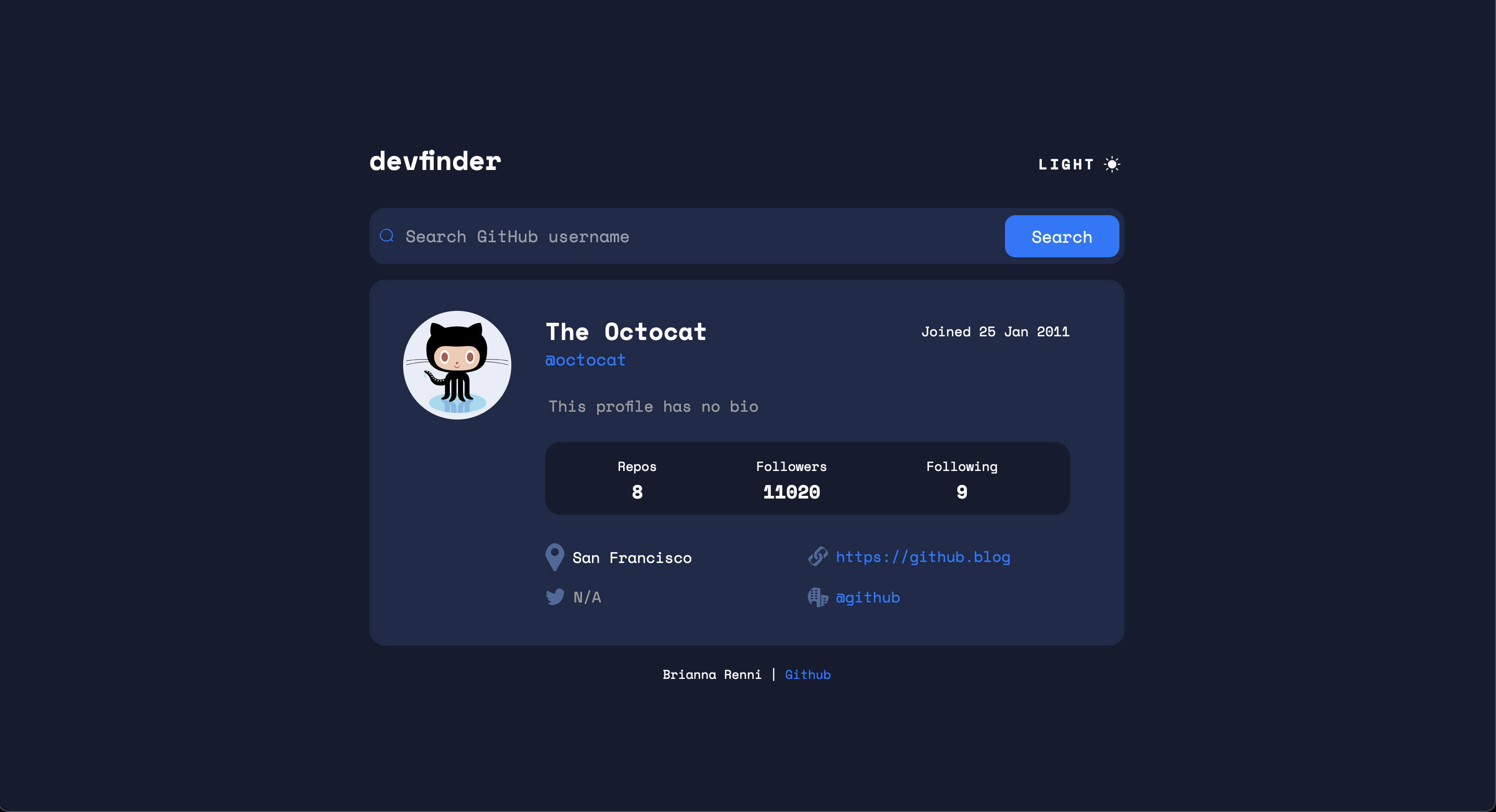GitHub - briannarenni/gh-user-search-app: Fully responsive github user ...