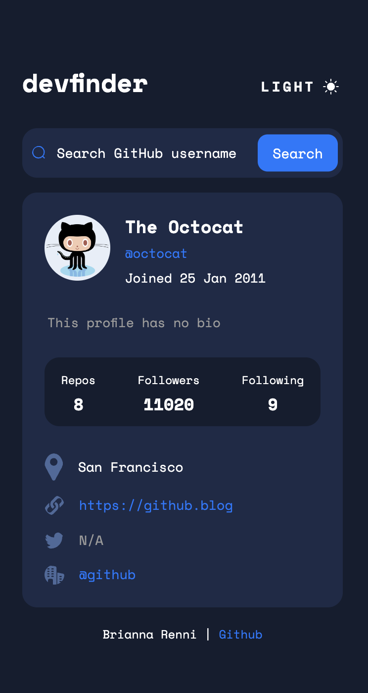 GitHub - briannarenni/gh-user-search-app: Fully responsive github user ...