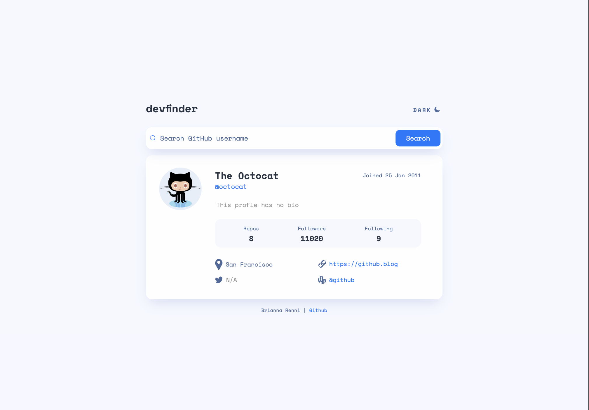 GitHub - briannarenni/gh-user-search-app: Fully responsive github user ...