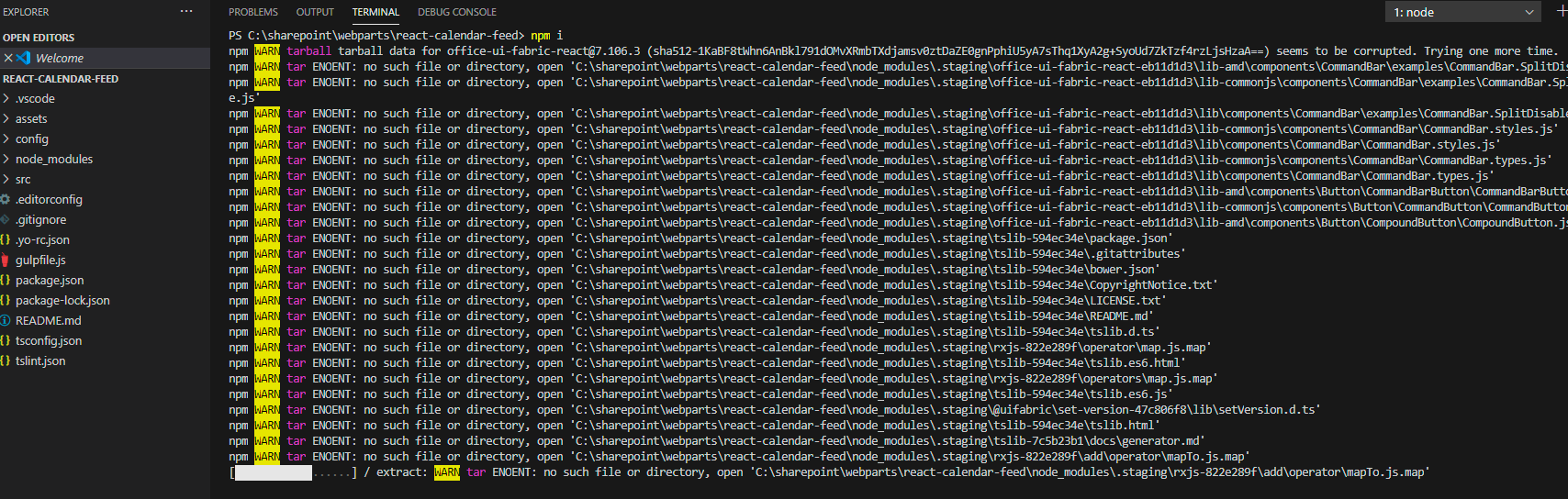 Error when running npm install - React Calendar Feed Web Part · Issue #1398 · pnp/sp-dev-fx ...