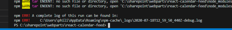 Error when running npm install - React Calendar Feed Web Part · Issue #1398 · pnp/sp-dev-fx ...