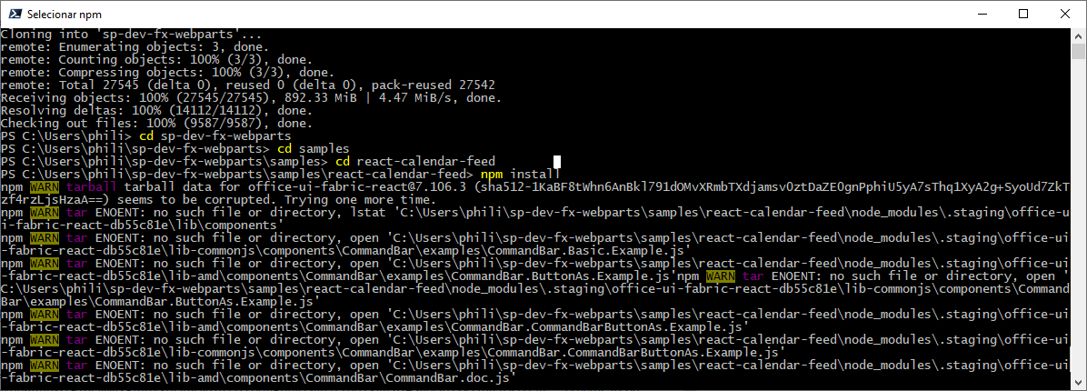 Error when running npm install - React Calendar Feed Web Part · Issue #1398 · pnp/sp-dev-fx ...