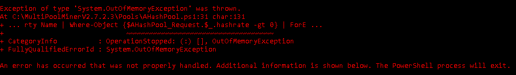 Out of Memory Exception · Issue #1290 · MultiPoolMiner/MultiPoolMiner · GitHub