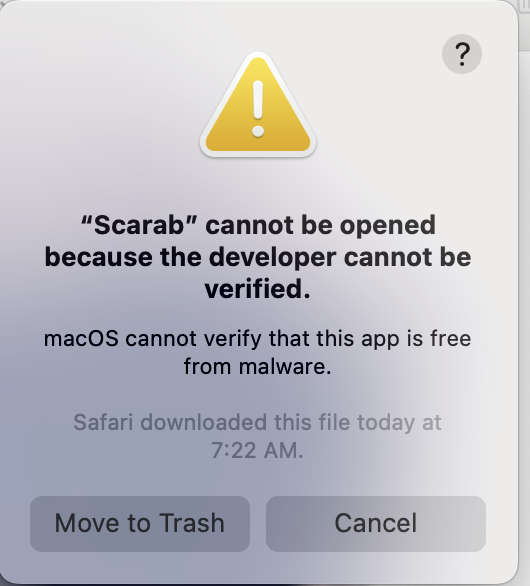 Cannot open Scarab MacOS 13.0 · Issue #105 · fifty-six/Scarab · GitHub