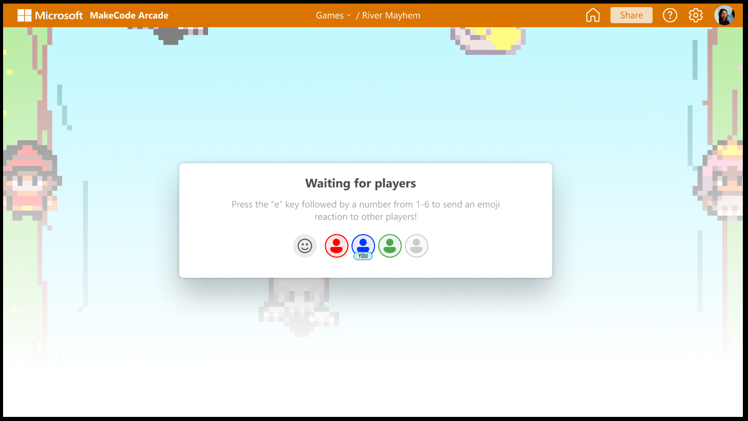 Add keyboard controls for multiplayer emoji reactions · Issue #5182 · microsoft/pxt-arcade · GitHub