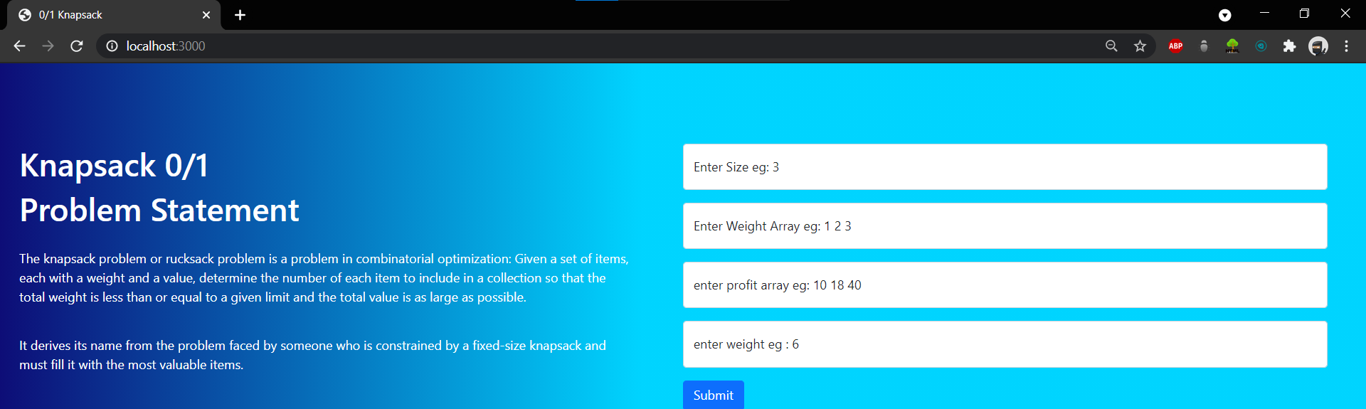 GitHub - manyu-20/0-1-Knapsack-Algo-Visualizer