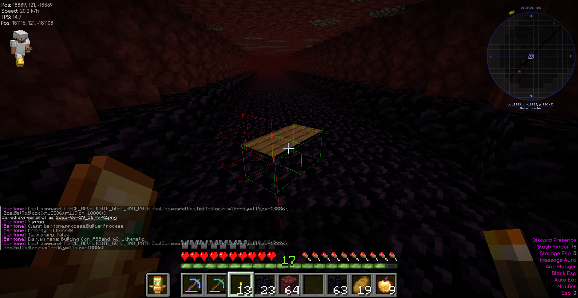 Baritone runs to a position, and digs the block from under its feet, falling, sometimes into ...