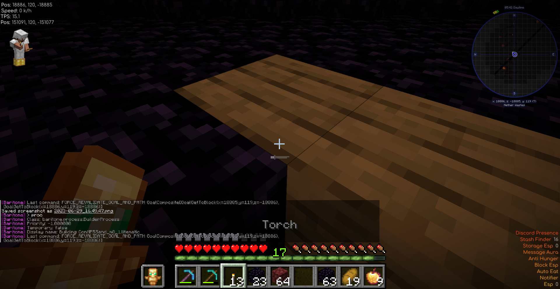 Baritone runs to a position, and digs the block from under its feet, falling, sometimes into ...