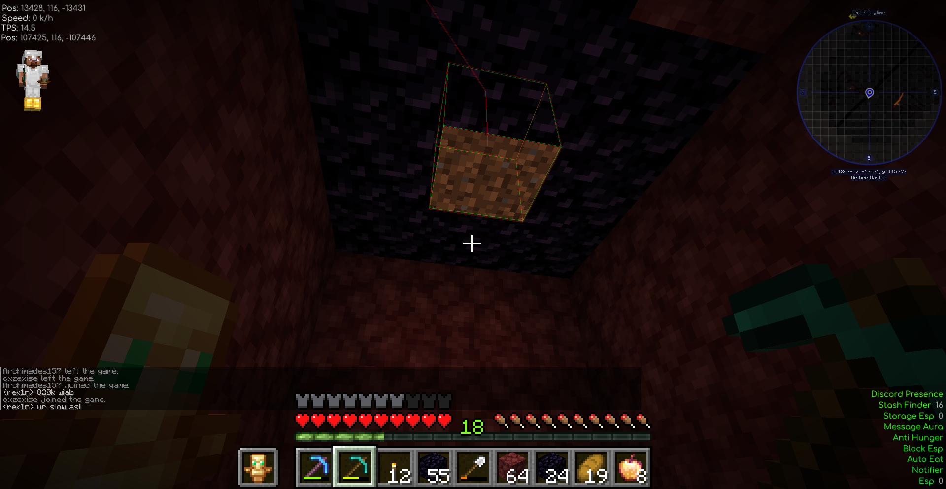 Baritone runs to a position, and digs the block from under its feet, falling, sometimes into ...