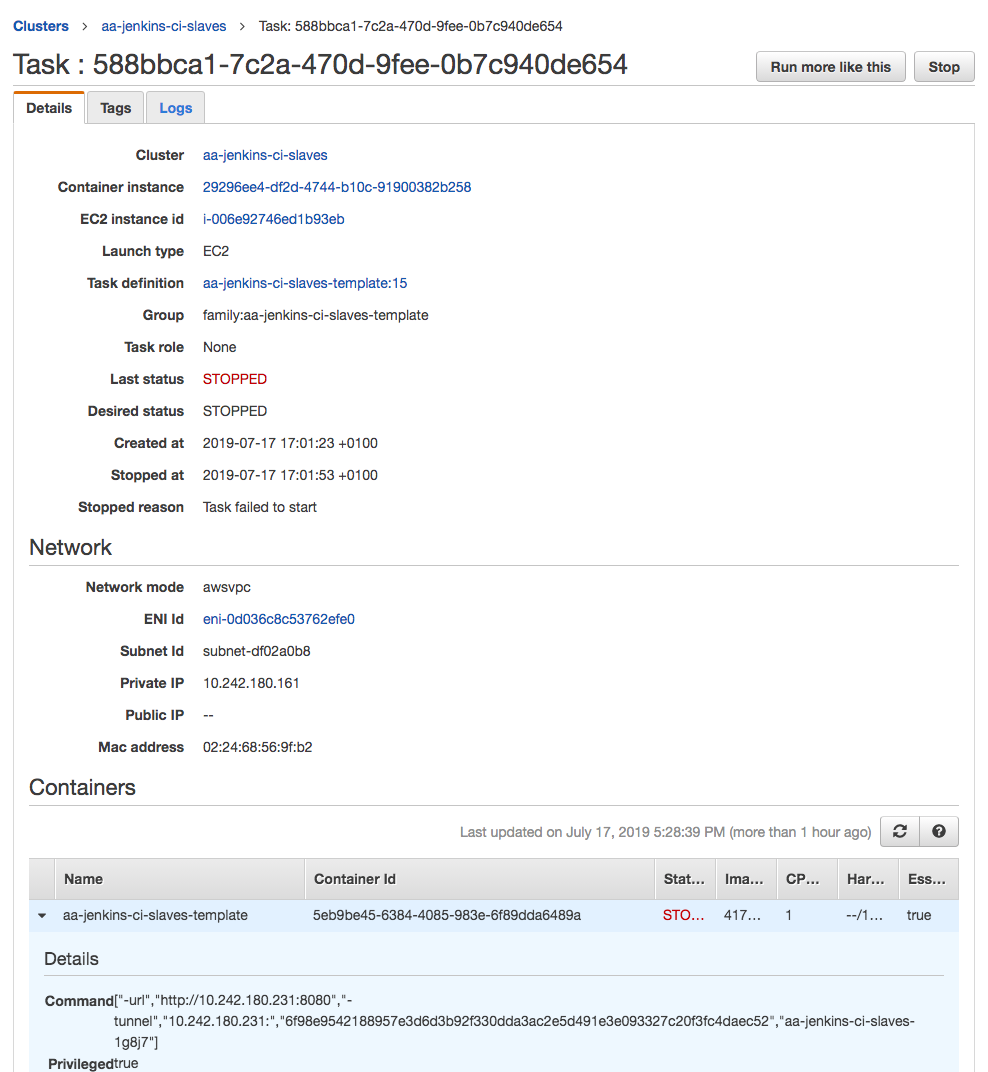 ECS Tasks fail to start with error: "failed to setup network namespace: cni setup: invoke eni ...