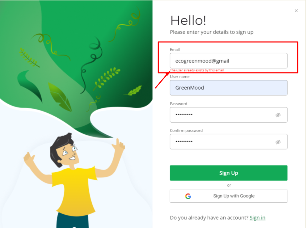 [Sign up] Wrong error message for incorrect email format · Issue #1209 ...