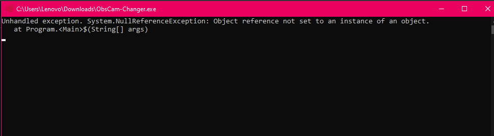 Unhandled exception. · Issue #4 · L-udo/Obs-VCam-Changer · GitHub