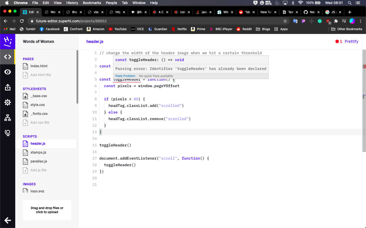 Parsing error: Identifier 'headerTag' has already been declared · Issue ...