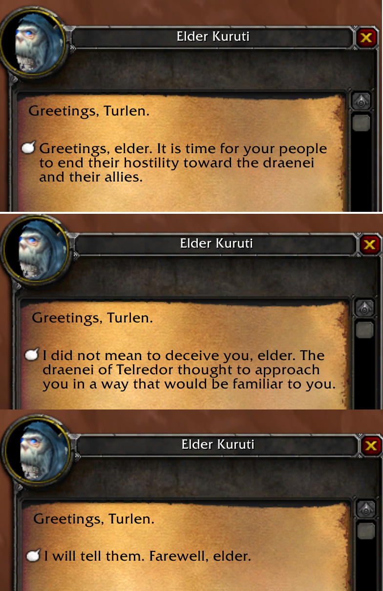 [Quest] Messenger to the Feralfen - Generic text talking to Elder ...