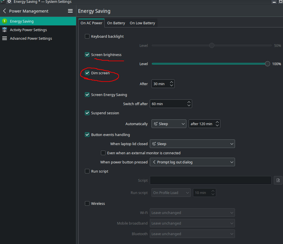 External monitor on optimus/prime laptop does not dim either by Power Management or battery ...