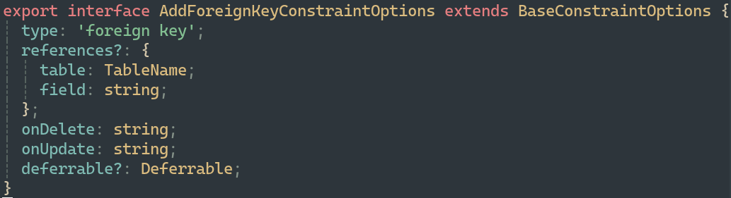 AddForeignKeyConstraintOptions interface is incomplete (QueryInterface.addConstraint method ...