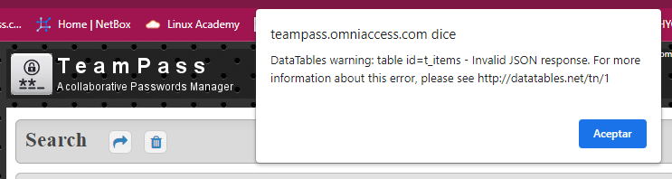 Datatables warning - Invalis JSON · Issue #3443 · nilsteampassnet/TeamPass · GitHub
