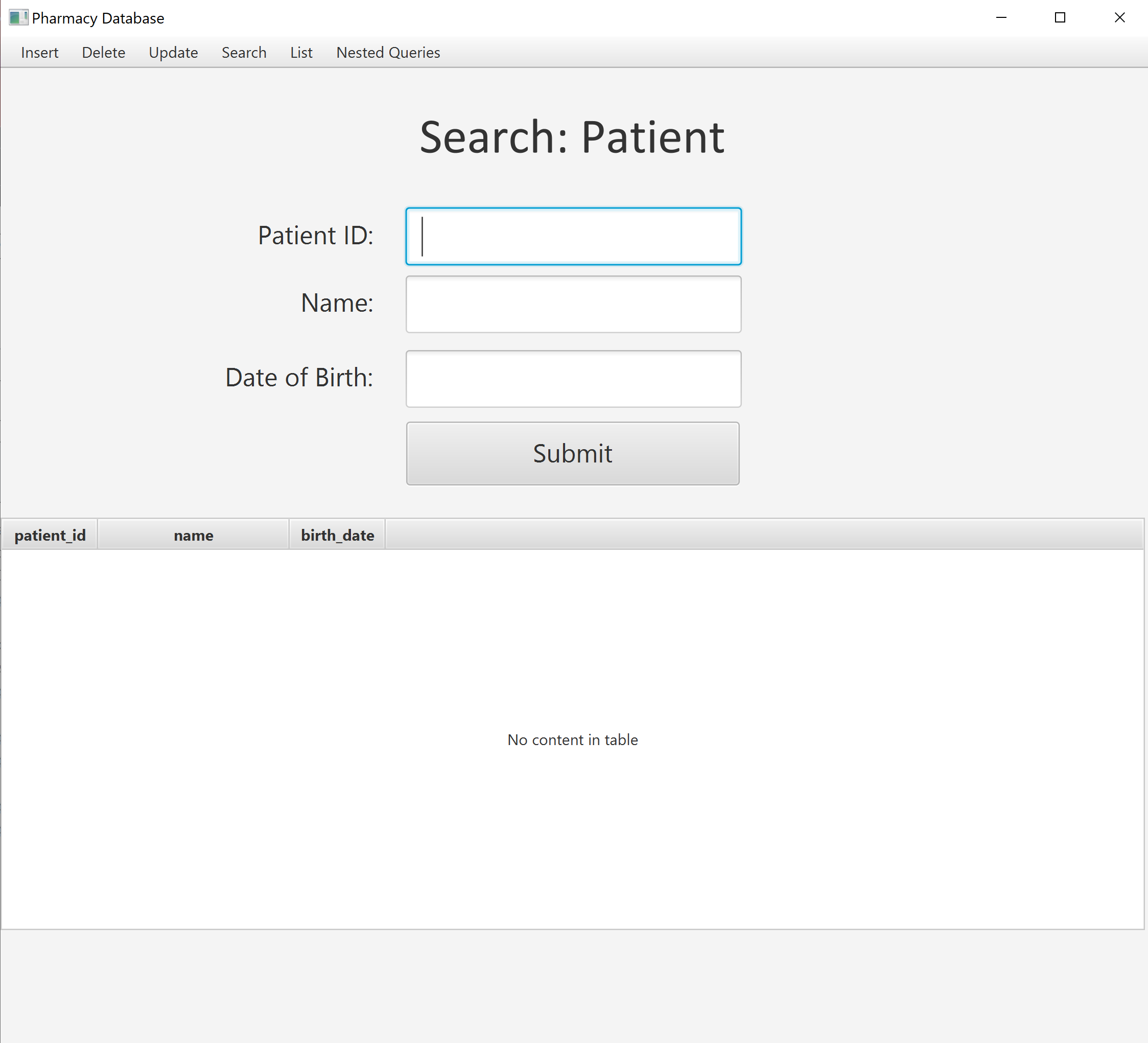 GitHub - MikeA-04/PharmacyDatabase: CS 480 Database Project