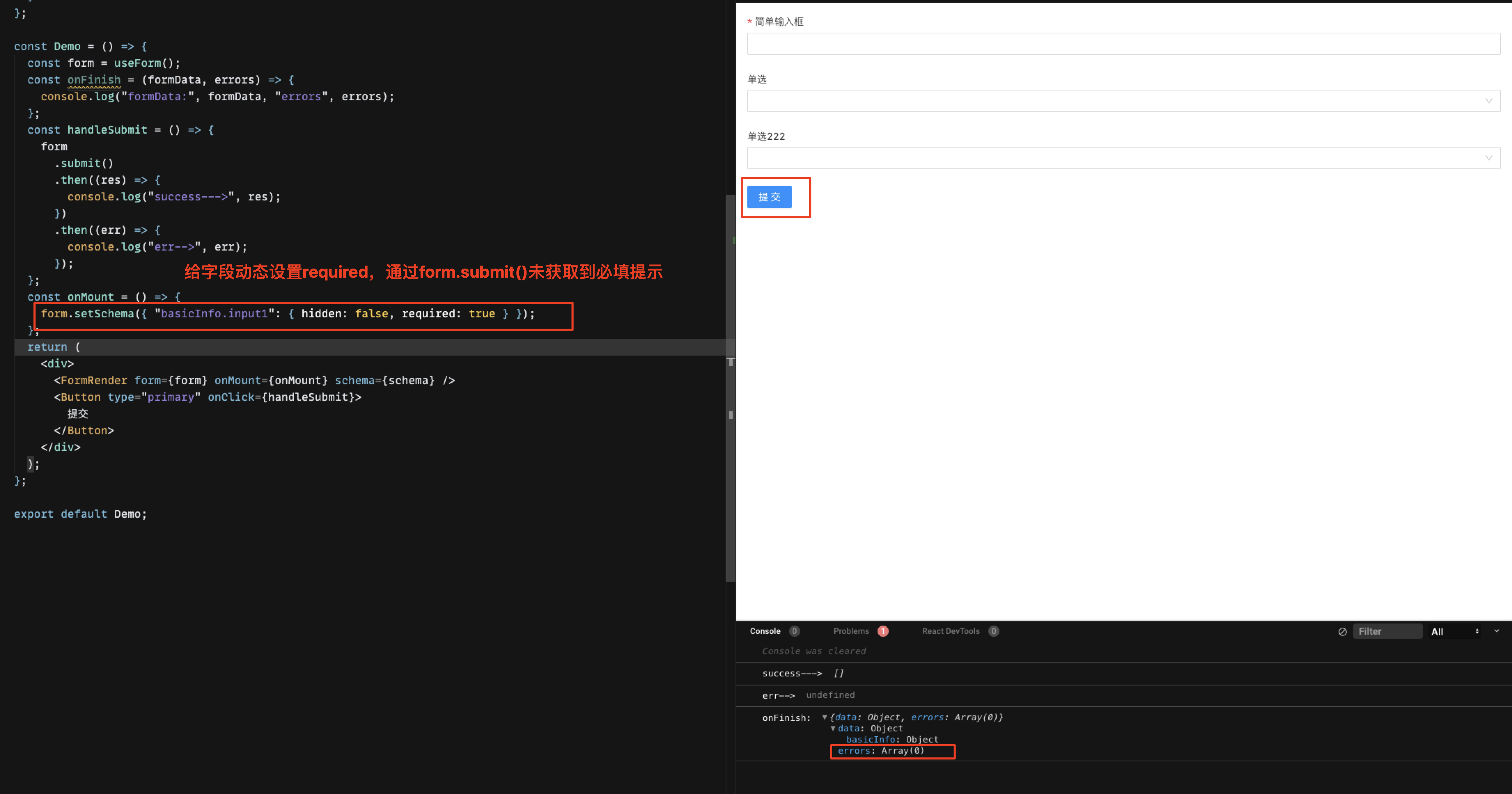 [BUG]动态设置required，form.submit必输校验未提示 · Issue #530 · alibaba/x-render ...