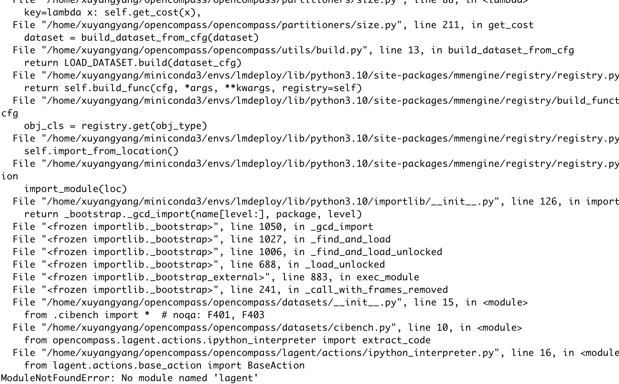 [Bug] 评测时报错：No module named 'lagent' · Issue #554 · open-compass/opencompass · GitHub