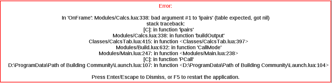 In 'OnFrame': Modules/Calcs.lua:338: Bad argument #1 to 'ipairs' (table expected, got nil ...