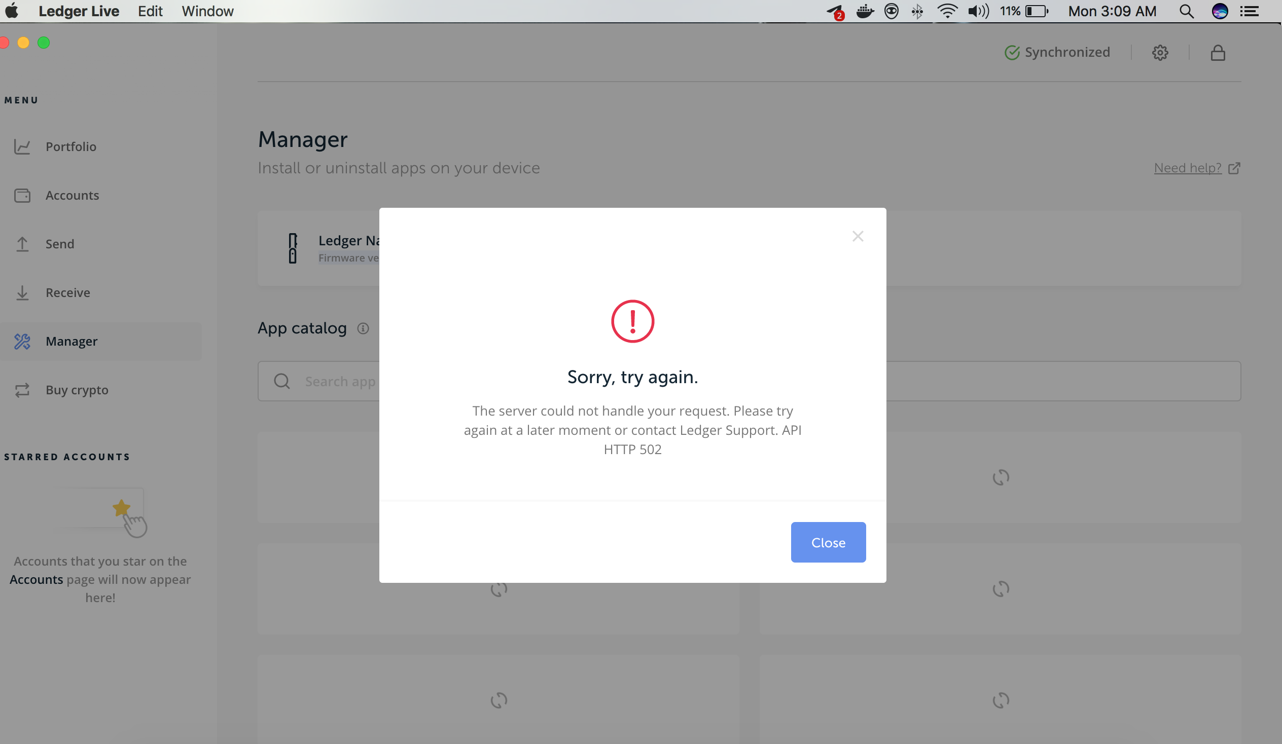 Mac Desktop Live : API Http 503 error in Manager · Issue #2425 · LedgerHQ/ledger-live-desktop ...
