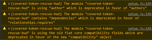 Module.json using old syntax · Issue #3 · xaukael/covered-token-rescue ...