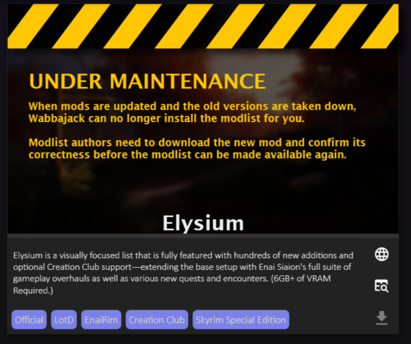 Elysium in Wabbajack is "Under Maintenance" · Issue #224 · TitansBane/Elysium · GitHub