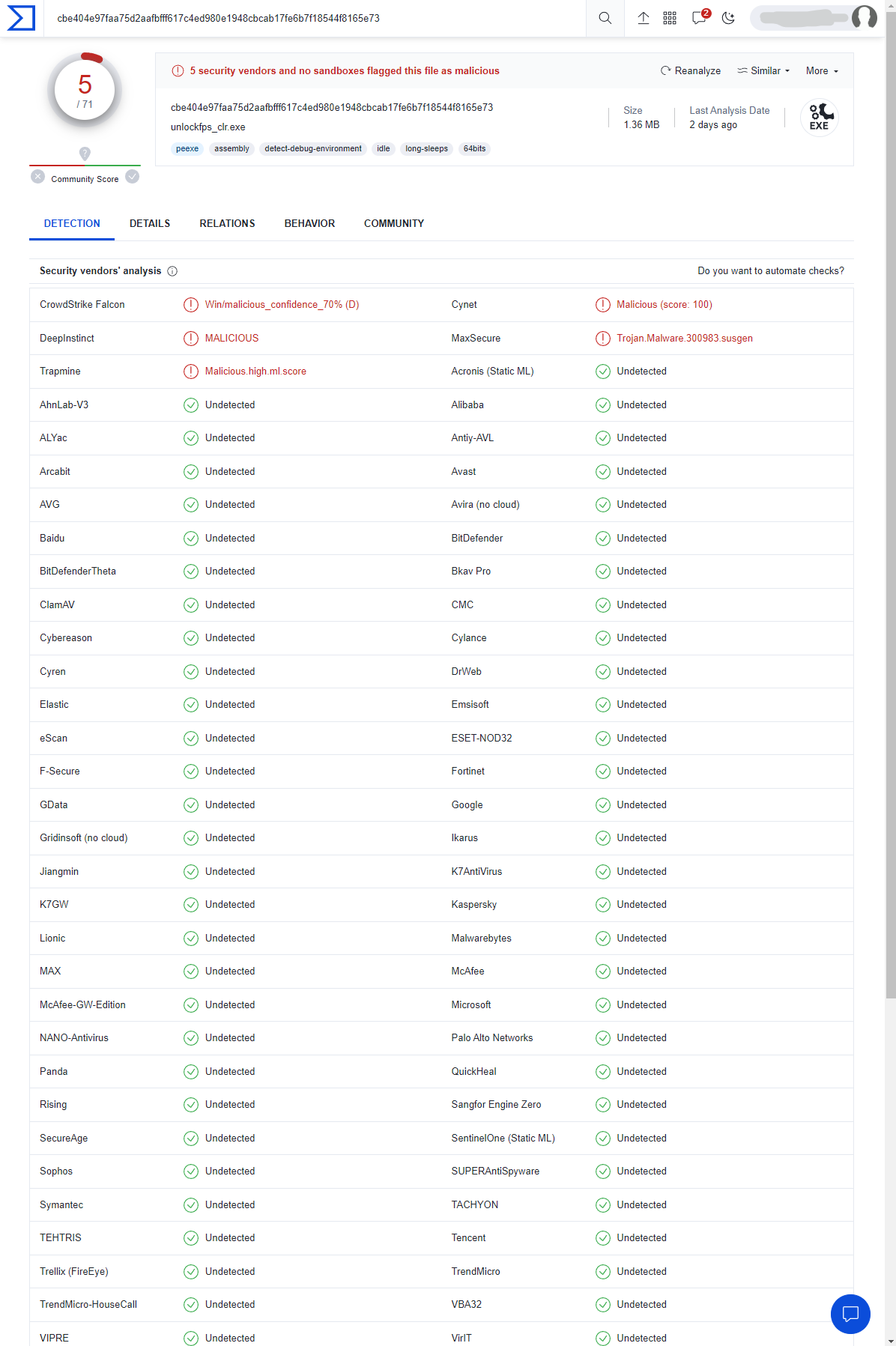 VirusTotal Results: 5/71 Flagged as Malicious · Issue #189 · 34736384 ...