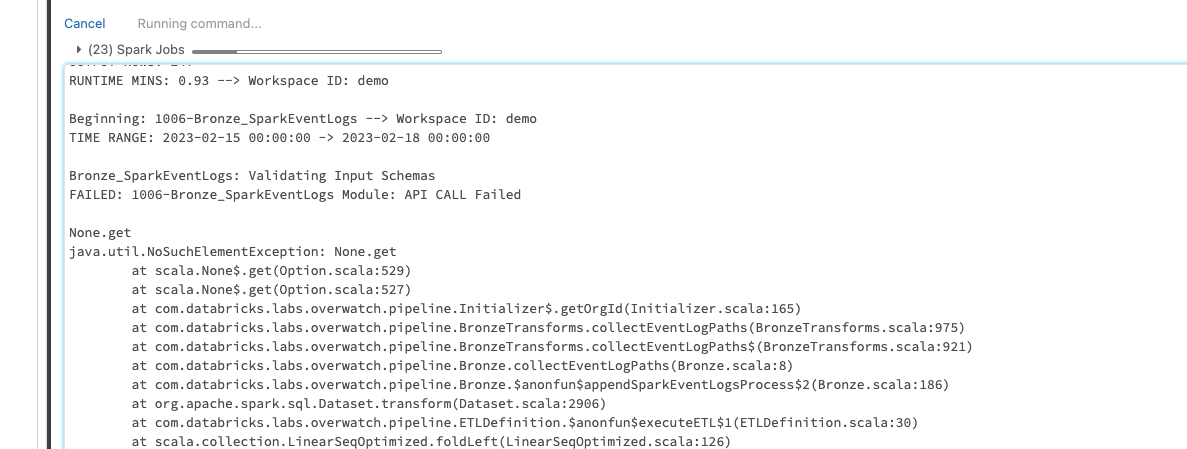 1006 Bronzesparkeventlogs Module Api Call Failed · Issue 835 · Databrickslabsoverwatch · Github