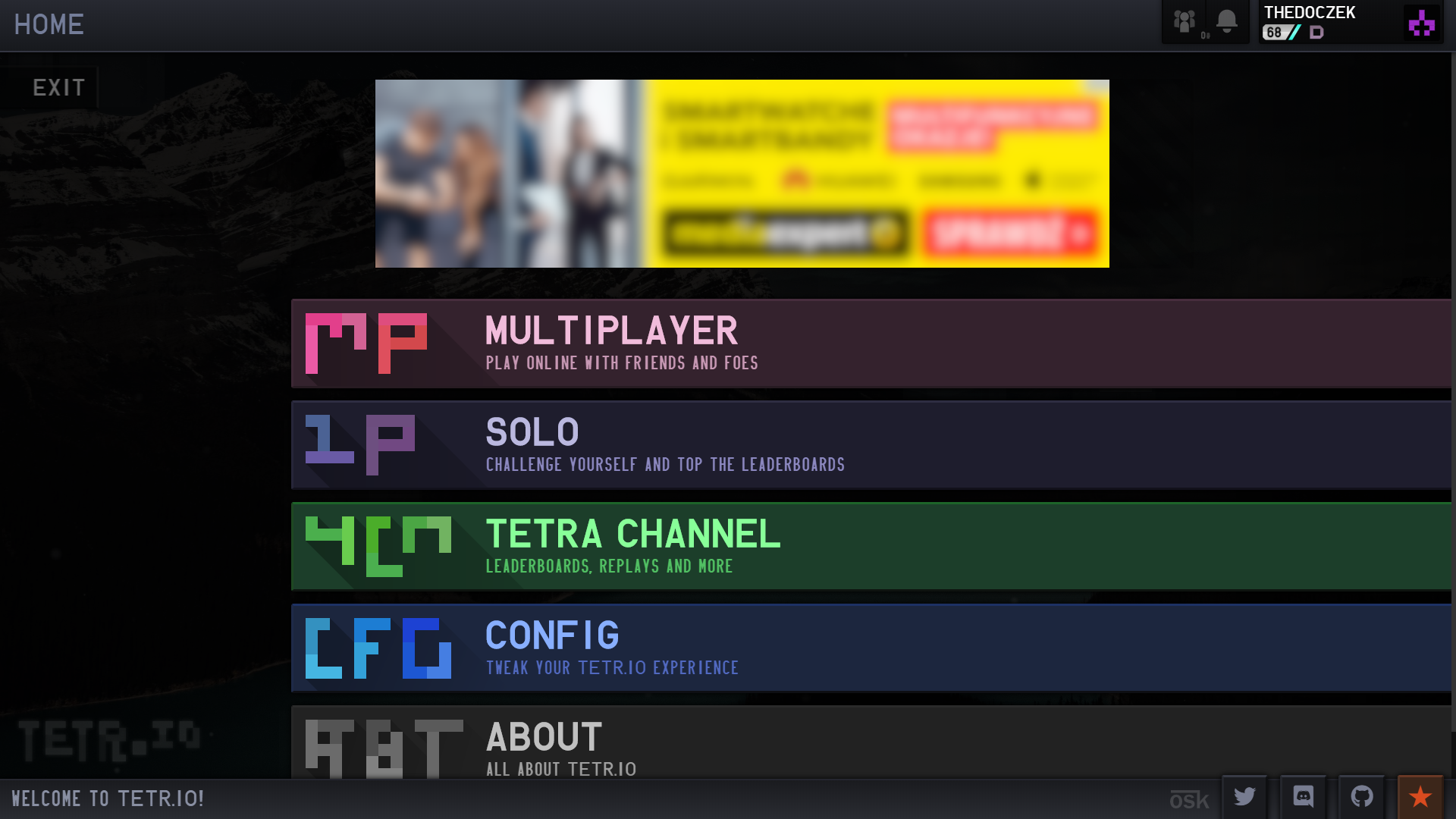 Move main menu ad below the buttons · Issue #1038 · tetrio/issues · GitHub