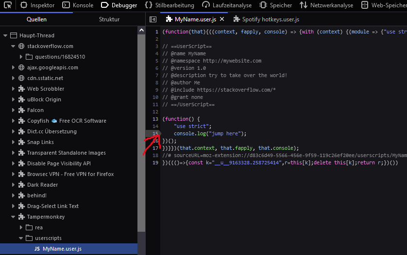 jump to line from console does't jump into the userscript source anymore · Issue #1446 ...