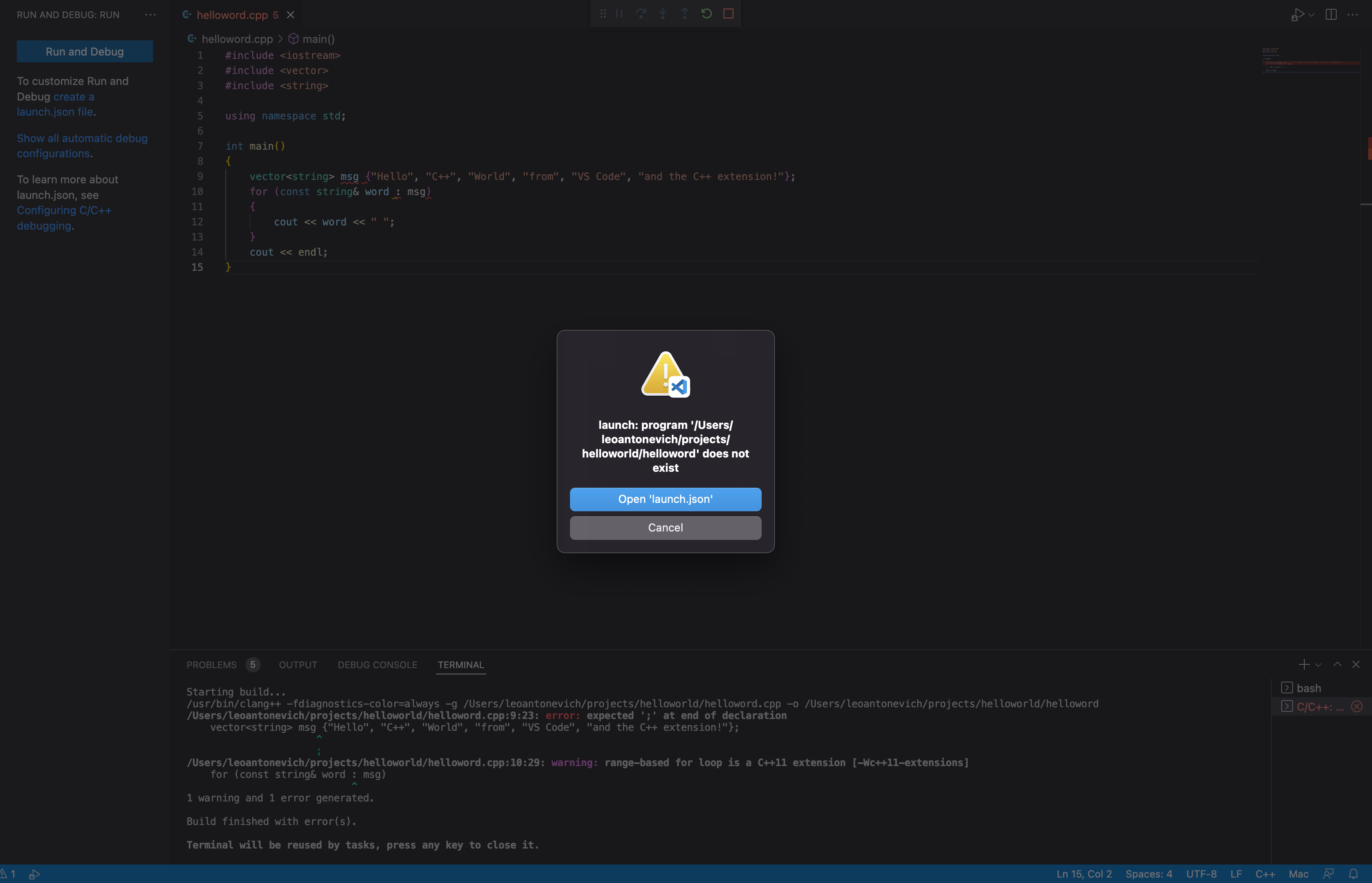 Problem running and debugging new c++ code on visual studio · Issue ...