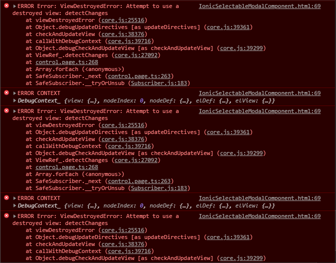 ERROR :: Attempt to use a destroyed view · Issue #232 · eakoriakin/ionic-selectable · GitHub
