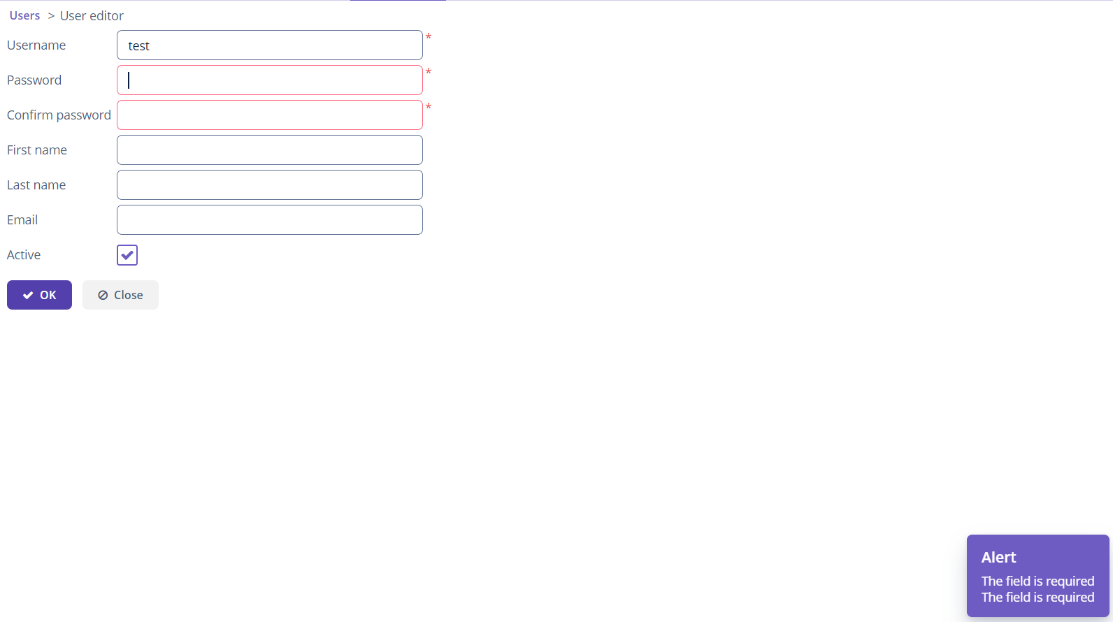 Add field name in required field validation message for password and confirm password fields ...