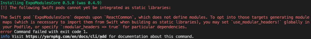 Getting Cannot find type 'ExpoAppDelegateSubscriber' in scope after ...