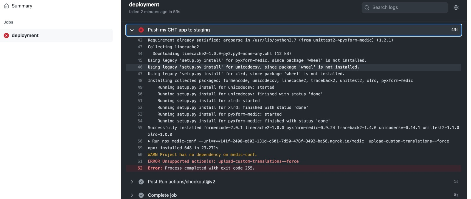 Should have non-zero exit code when deployments are not successful ...