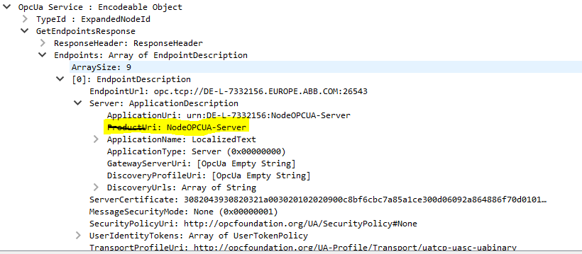 OPC UA Non-Compliance: Endpoint description information returned by node-opcua server does not ...