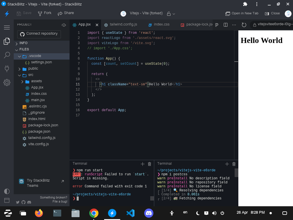 Tailwind styles not showing up · Issue #222 · stackblitz/webcontainer-core · GitHub