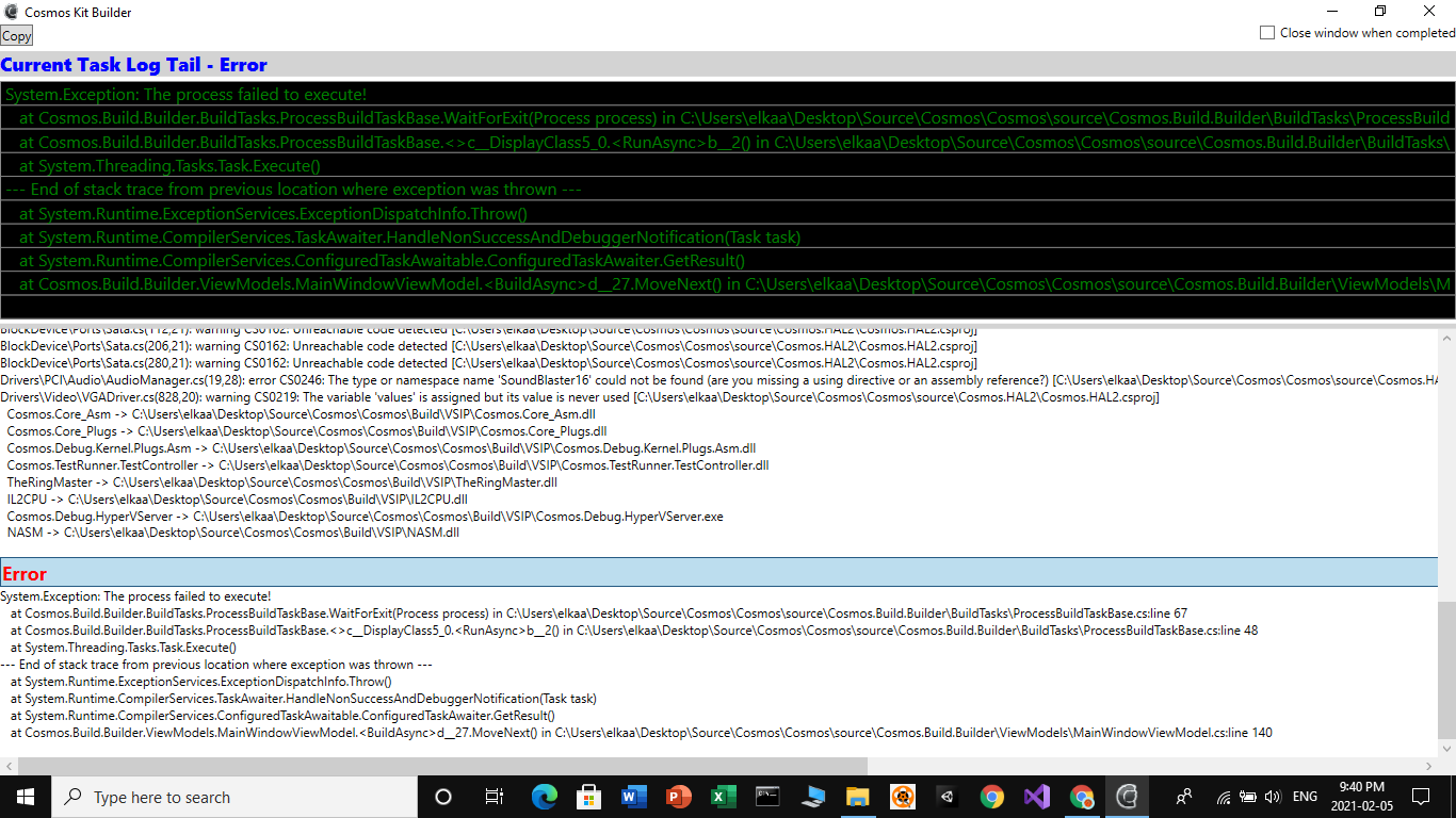 When I tried to install the userkit from the .bat file it threw an error on the build log ...